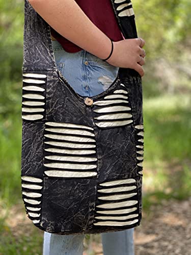 Black and White Razor Cut Patchwork Unique Crossbody Shoulder Boho Hippie Handbag Purse Large