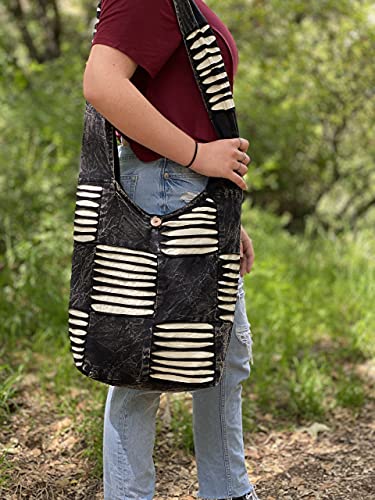 Black and White Razor Cut Patchwork Unique Crossbody Shoulder Boho Hippie Handbag Purse Large