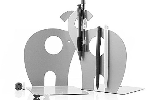 Leoyoubei Vintage Bookends with Felt Pads to Protect Bookshelf Bookcase Non-Slip Heavy Steel Elephant 1 Pairs White