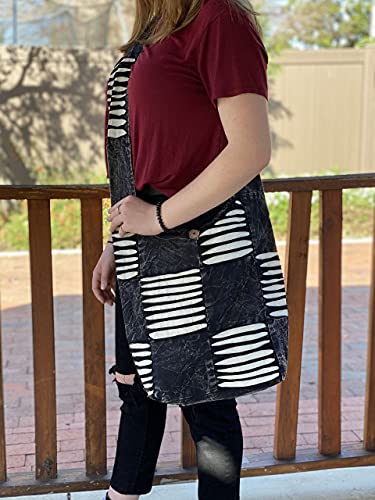 Black and White Razor Cut Patchwork Unique Crossbody Shoulder Boho Hippie Handbag Purse Large