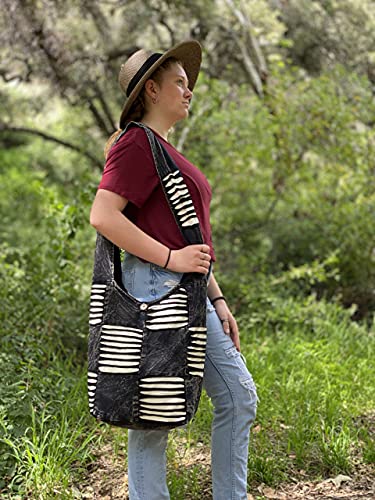 Black and White Razor Cut Patchwork Unique Crossbody Shoulder Boho Hippie Handbag Purse Large