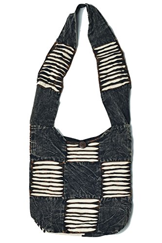 Black and White Razor Cut Patchwork Unique Crossbody Shoulder Boho Hippie Handbag Purse Large