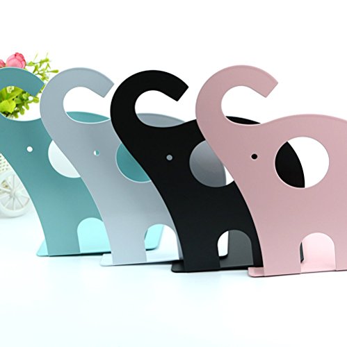 Leoyoubei Vintage Bookends with Felt Pads to Protect Bookshelf Bookcase Non-Slip Heavy Steel Elephant 1 Pairs White