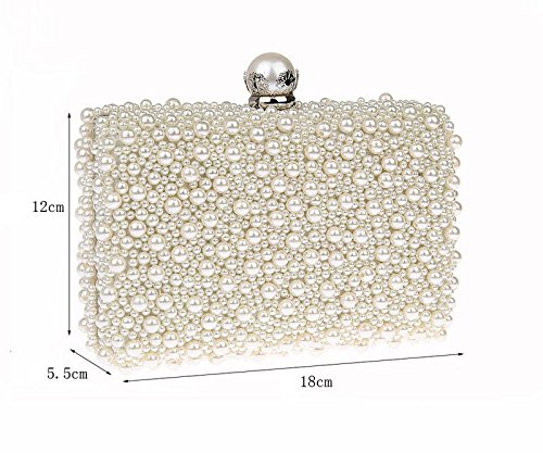 ZAKIA Womens Faux Pearl Beaded Evening Clutch Bag Bridal Wedding Handbag Party Embedded Frame Purse (Cream White)