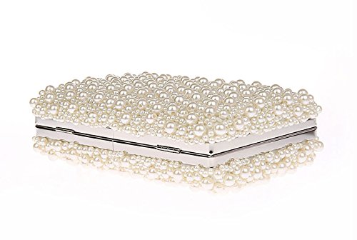 ZAKIA Womens Faux Pearl Beaded Evening Clutch Bag Bridal Wedding Handbag Party Embedded Frame Purse (Cream White)