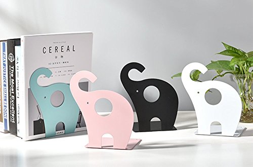 Leoyoubei Vintage Bookends with Felt Pads to Protect Bookshelf Bookcase Non-Slip Heavy Steel Elephant 1 Pairs White