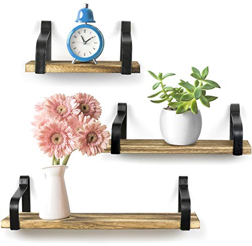 Greenco Rustic Floating Shelves, Decorative Wall Mounted Storage Shelves For Living Room, Dining Room, Office, Bedrooms- Set of 3