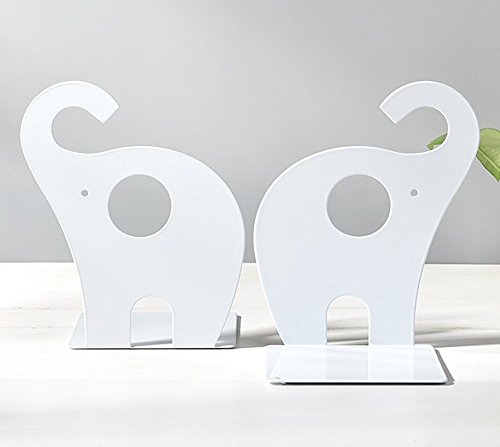 Leoyoubei Vintage Bookends with Felt Pads to Protect Bookshelf Bookcase Non-Slip Heavy Steel Elephant 1 Pairs White