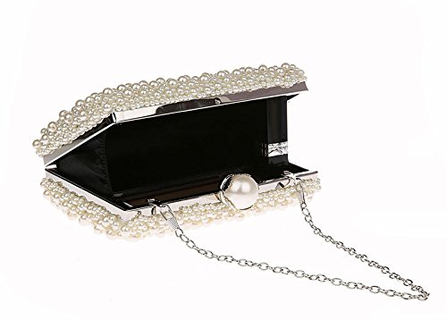 ZAKIA Womens Faux Pearl Beaded Evening Clutch Bag Bridal Wedding Handbag Party Embedded Frame Purse (Cream White)