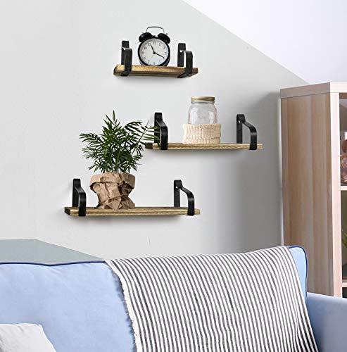 Greenco Rustic Floating Shelves, Decorative Wall Mounted Storage Shelves For Living Room, Dining Room, Office, Bedrooms- Set of 3