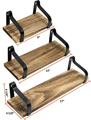 Greenco Rustic Floating Shelves, Decorative Wall Mounted Storage Shelves For Living Room, Dining Room, Office, Bedrooms- Set of 3