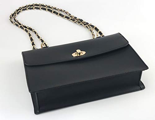 Women Chain Shoulder Handbag with Turn Lock Minimalist Flap Top Cross Body Bag Purse (Nude) Medium