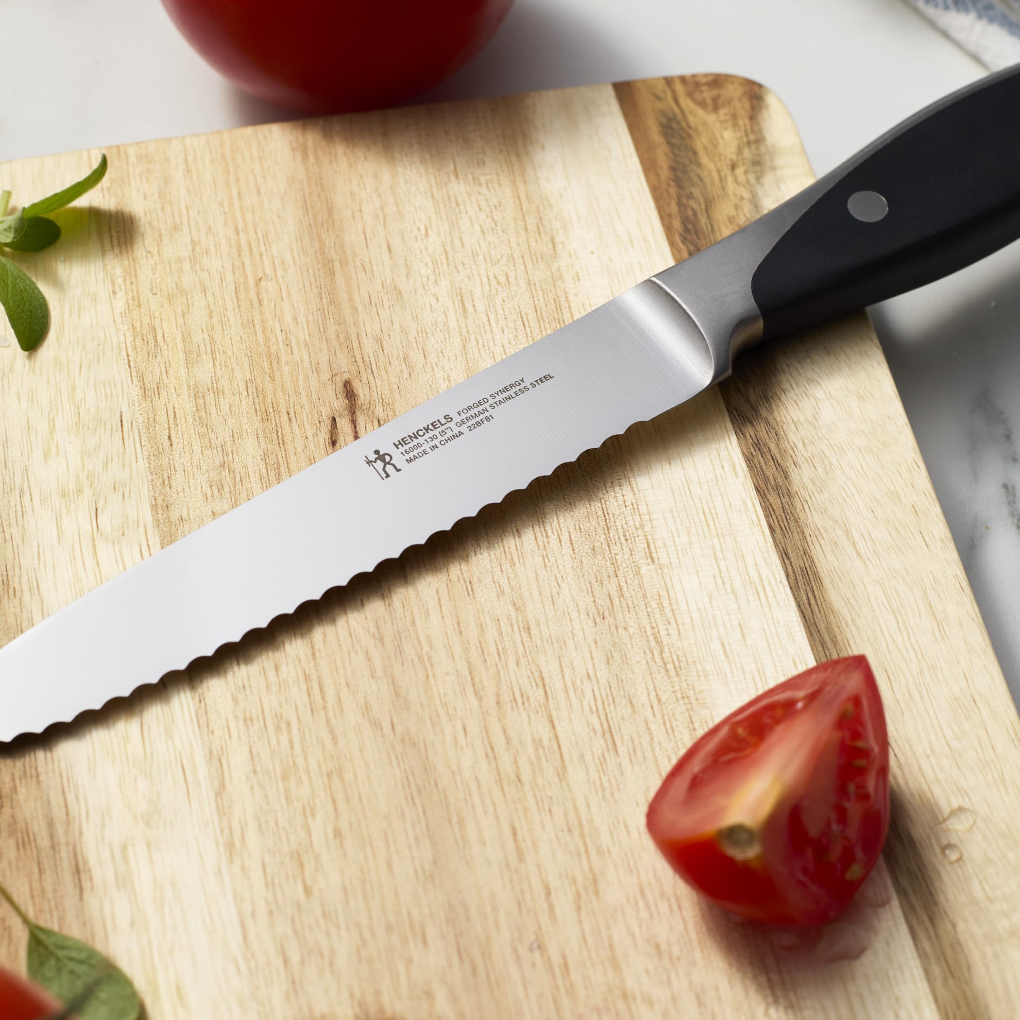 HENCKELS Forged Synergy Serrated Utility Knife, 5-inch, Black/Stainless Steel