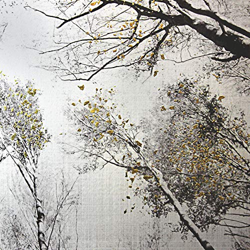 lamplig Forest Wall Art Large Grey Tree Pictures Black and White Gray Canvas Prints Hand Painted Oil Paintings Gold Leaf Framed Nature Artwork Vertical Home Decor for Living Room Bedroom 32"x48"