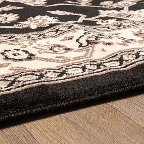 BLUENILEMILLS Shalimar Indoor Area Rug, Floral Trellis Pattern, Palmette Motifs, Super Soft, Durable, Elegant, Oriental, Traditional, Contemporary Style, Jute Backing, Black, 8' x 10'