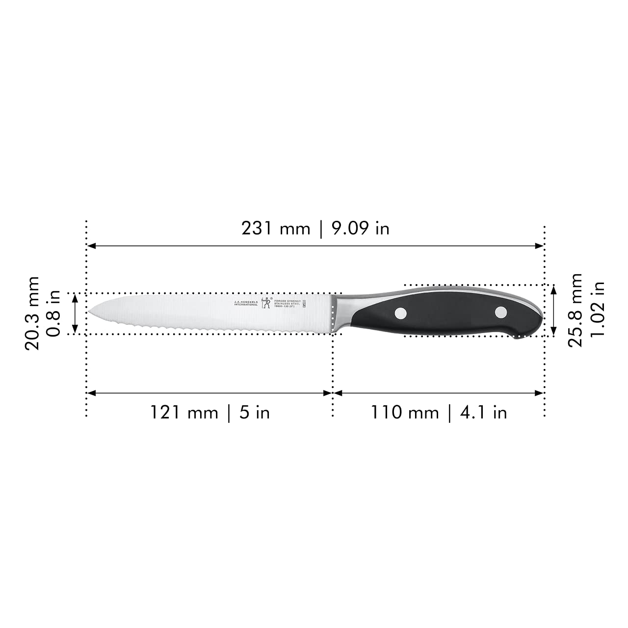 HENCKELS Forged Synergy Serrated Utility Knife, 5-inch, Black/Stainless Steel