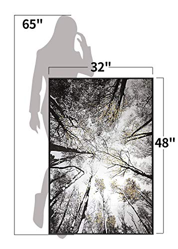 lamplig Forest Wall Art Large Grey Tree Pictures Black and White Gray Canvas Prints Hand Painted Oil Paintings Gold Leaf Framed Nature Artwork Vertical Home Decor for Living Room Bedroom 32"x48"