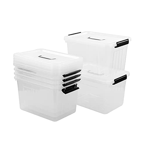 Qskely 6-Pack 10 L Clear Plastic Storage Box, Latch Storage Box with Handle