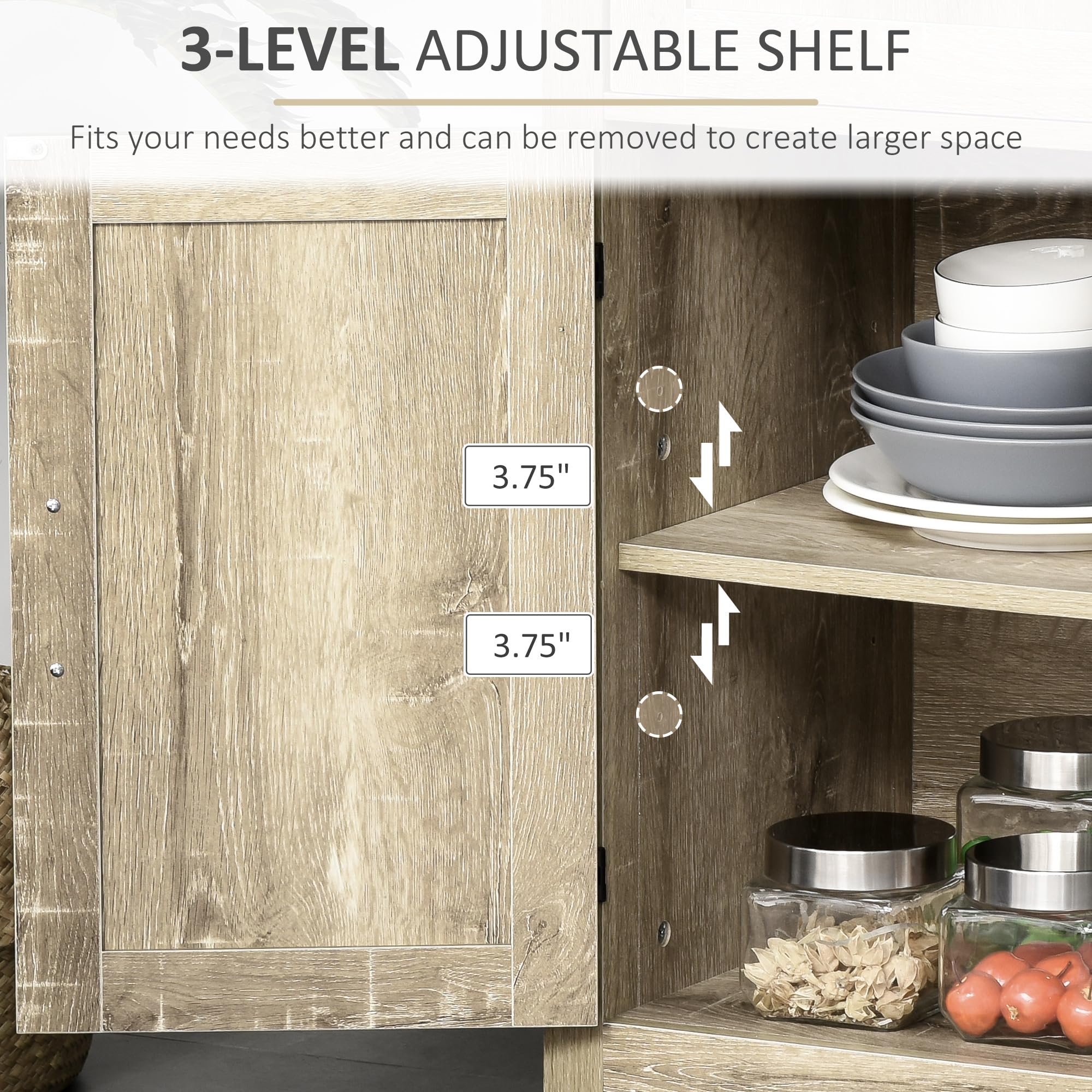 HOMCOM Sideboard Buffet Cabinet with Storage Drawer, Modern Farmhouse Kitchen Cabinet with 2 Barn Doors, Coffee Bar Cabinet, Oak