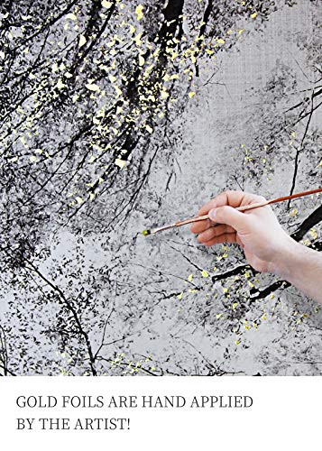 lamplig Forest Wall Art Large Grey Tree Pictures Black and White Gray Canvas Prints Hand Painted Oil Paintings Gold Leaf Framed Nature Artwork Vertical Home Decor for Living Room Bedroom 32"x48"