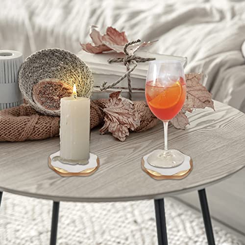James Scott Marble Coasters - Set of 4 Round Natural Coasters with Gold Edges - Beautiful Gift