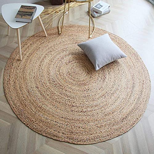 FRELISH DECOR Handwoven Jute Area Rug- 6 feet Round- Natural Yarn- Rustic Vintage Beige Braided Reversible Rug- Eco Friendly Rugs for Bedroom, Kitchen, Living Room, Farmhouse (6' Round)