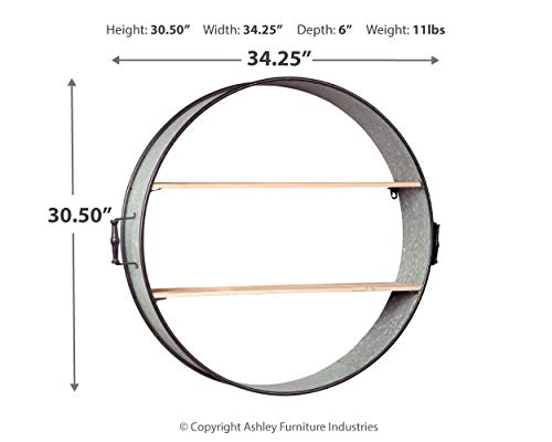 Signature Design by Ashley Eirny Urban Round Multi Purpose Barrel Wall Shelf, Antique Gray