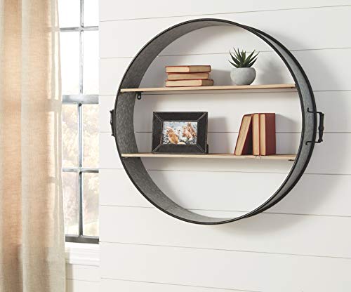 Signature Design by Ashley Eirny Urban Round Multi Purpose Barrel Wall Shelf, Antique Gray
