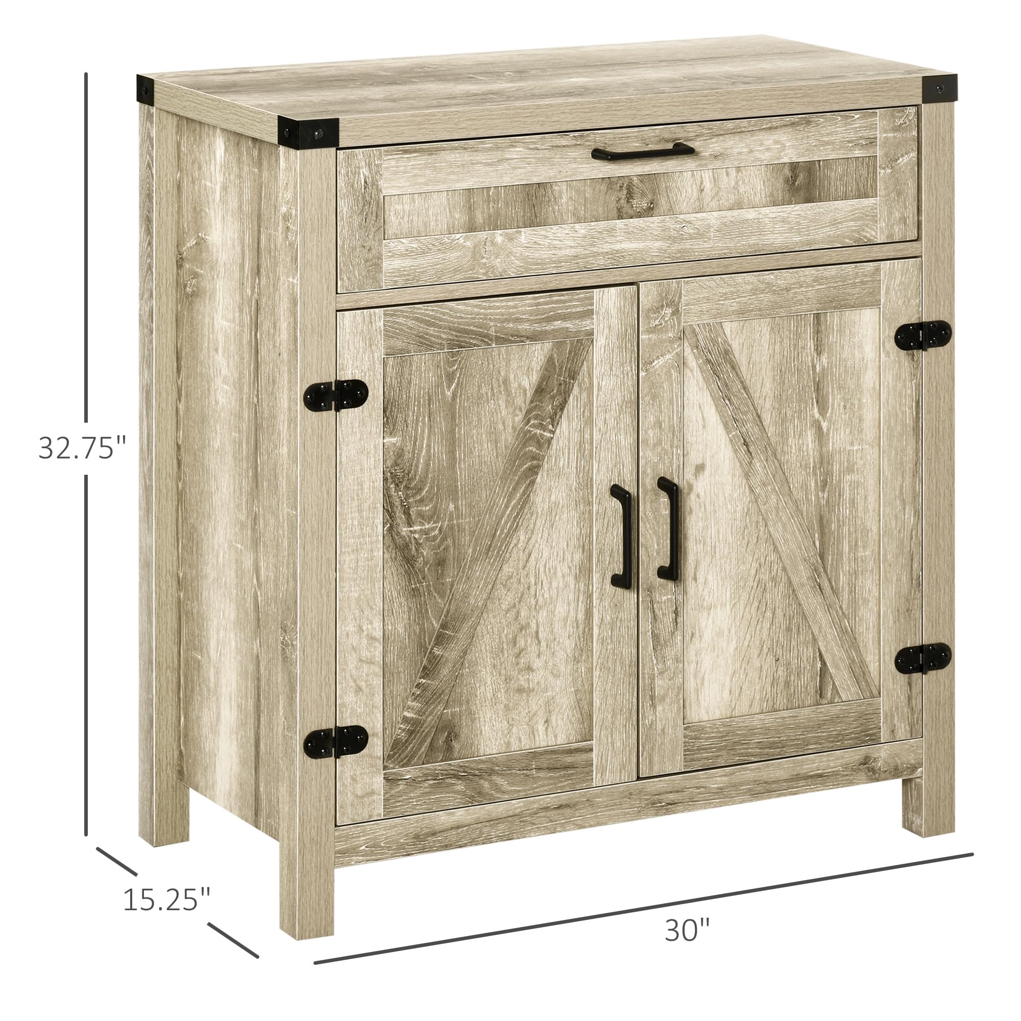 HOMCOM Sideboard Buffet Cabinet with Storage Drawer, Modern Farmhouse Kitchen Cabinet with 2 Barn Doors, Coffee Bar Cabinet, Oak