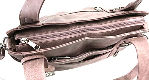 Zzfab Multi Pockets Double Handles Faux Leather Concealed Carry Purse with Hidden Locking Zipper Mauve