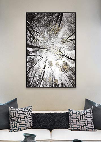 lamplig Forest Wall Art Large Grey Tree Pictures Black and White Gray Canvas Prints Hand Painted Oil Paintings Gold Leaf Framed Nature Artwork Vertical Home Decor for Living Room Bedroom 32"x48"