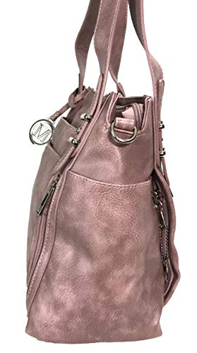 Zzfab Multi Pockets Double Handles Faux Leather Concealed Carry Purse with Hidden Locking Zipper Mauve