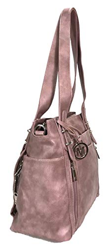 Zzfab Multi Pockets Double Handles Faux Leather Concealed Carry Purse with Hidden Locking Zipper Mauve