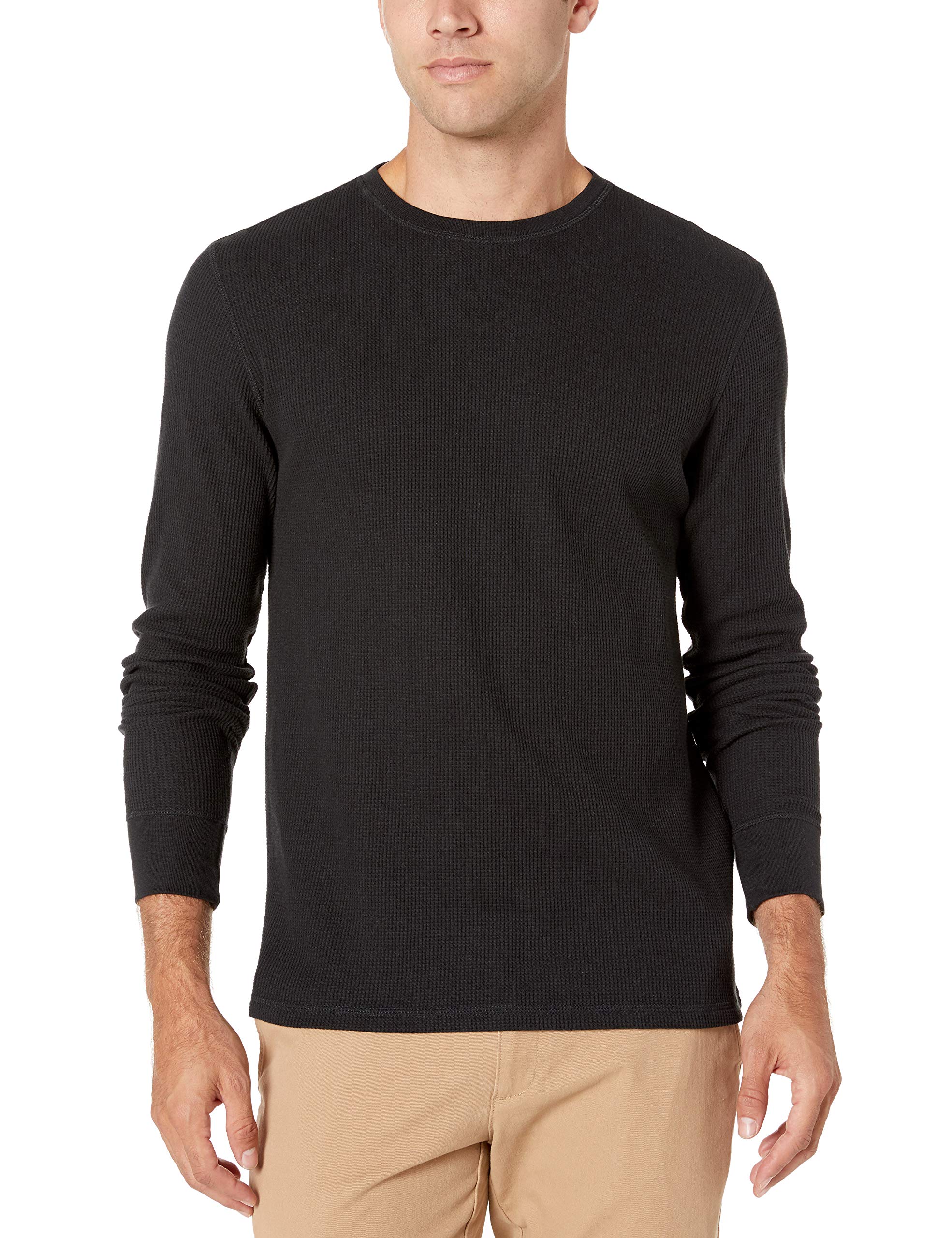 Amazon Essentials Men's Long Sleeve Slim-Fit Waffle Shirt - Black, X-Large
