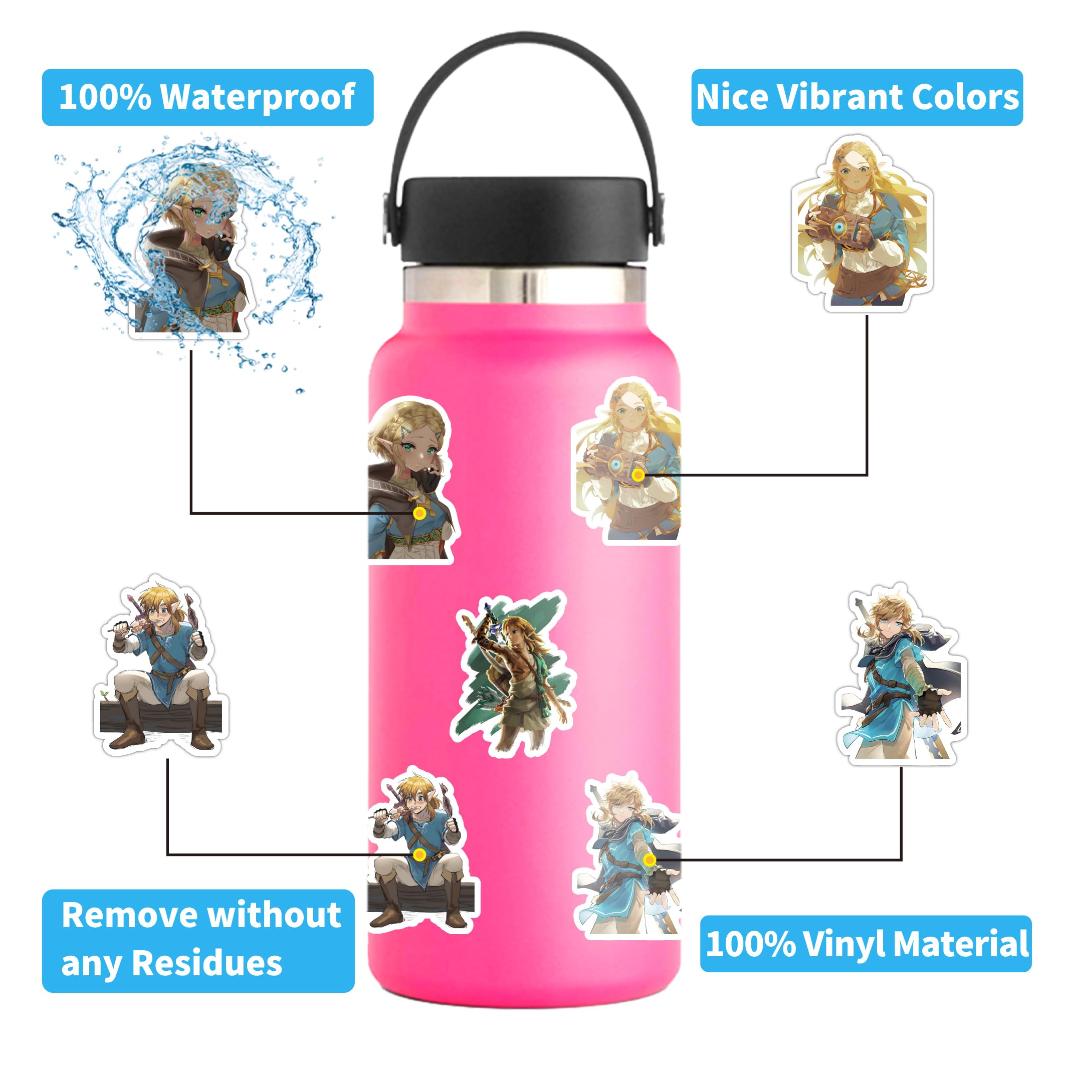 Bonitzdm 100Pcs The Legend of Zelda Game Stickers, Vinyl Waterproof Stickers for Laptop,Bumper,Skateboard,Water Bottles,Computer,Phone, Cool Stuff for Teens, Kids, Adults