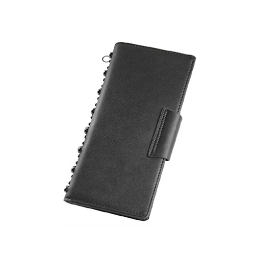 Shinywear Women's Black Long Skull Studded Purses Genuine Leather Card Holder Wallet