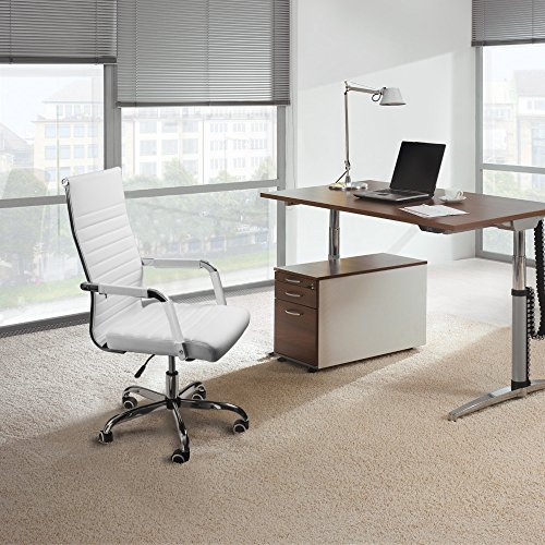 Furmax Ribbed Office Desk Chair Mid-Back PU Leather Executive Conference Task Chair Adjustable Swivel Chair with Arms