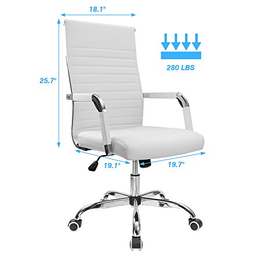 Furmax Ribbed Office Desk Chair Mid-Back PU Leather Executive Conference Task Chair Adjustable Swivel Chair with Arms