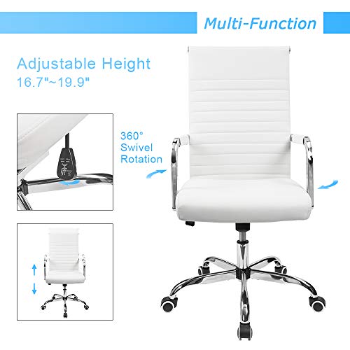 Furmax Ribbed Office Desk Chair Mid-Back PU Leather Executive Conference Task Chair Adjustable Swivel Chair with Arms