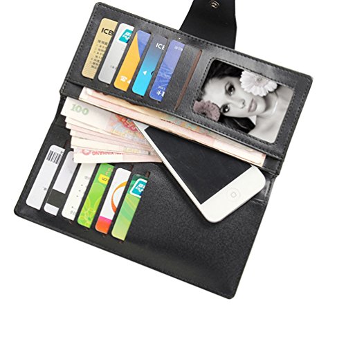 Shinywear Women's Black Long Skull Studded Purses Genuine Leather Card Holder Wallet