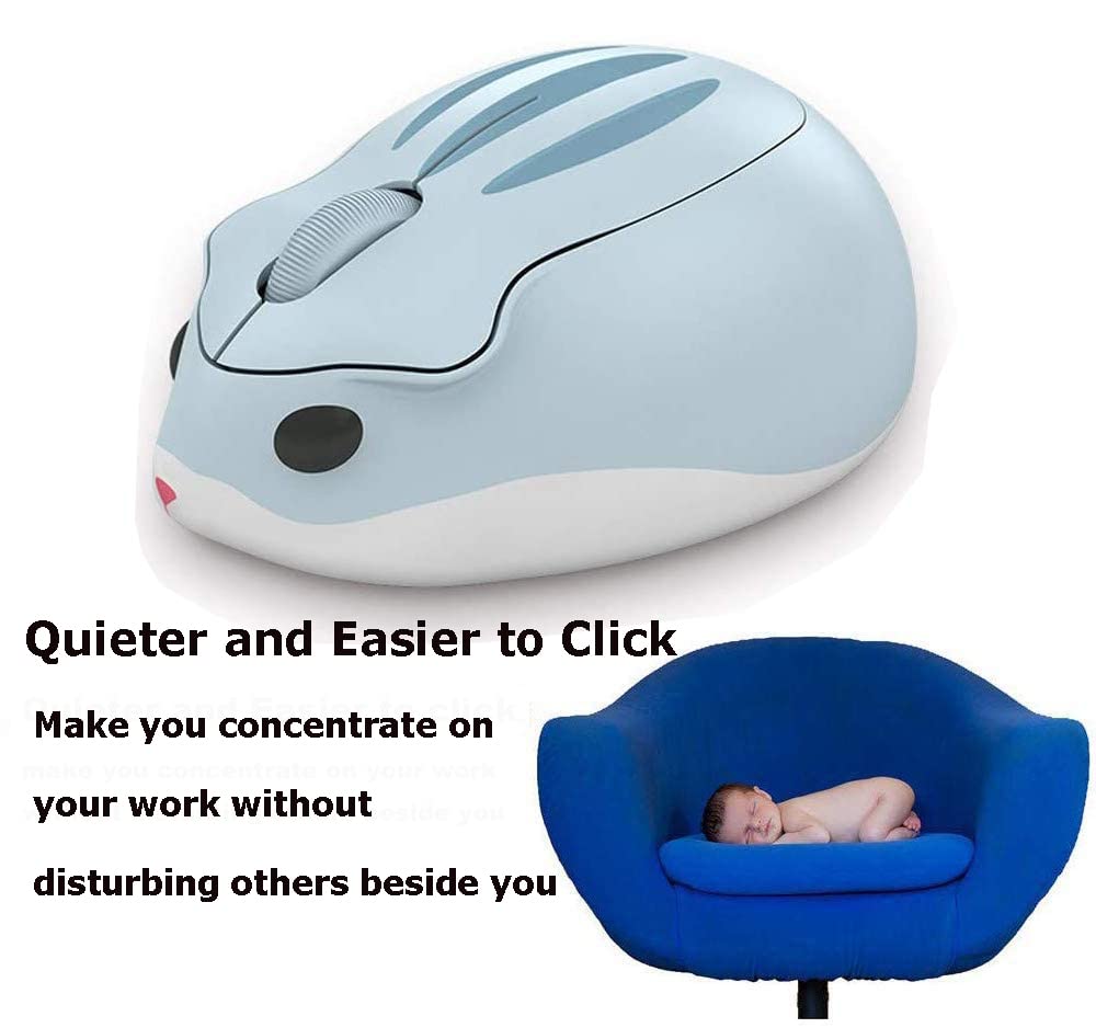 2.4GHz Wireless Mouse Cute Hamster Shape Less Noice Portable Mobile Optical 1200DPI USB Mice Cordless Mouse for PC Laptop Computer Notebook MacBook Kids Girl Men Women Mom Dad Gift (Blue)