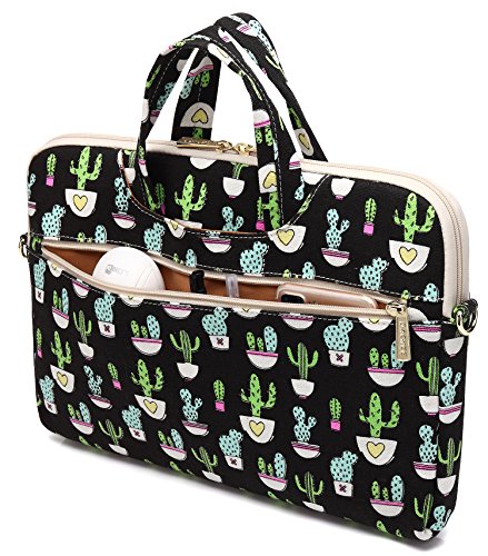 DACHEE Black Cactus Patten Canvas Laptop Shoulder Messenger Bag Case Sleeve for 14 Inch 15 Inch Laptop 15 Case Laptop Briefcase 15.6 Inch