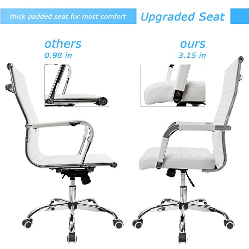 Furmax Ribbed Office Desk Chair Mid-Back PU Leather Executive Conference Task Chair Adjustable Swivel Chair with Arms