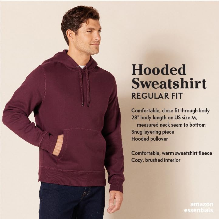 Amazon Essentials Men's Sweatshirt Hoodie, Black Heather, X-Large, Big & Tall Options Available