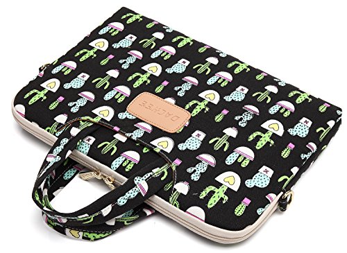 DACHEE Black Cactus Patten Canvas Laptop Shoulder Messenger Bag Case Sleeve for 14 Inch 15 Inch Laptop 15 Case Laptop Briefcase 15.6 Inch