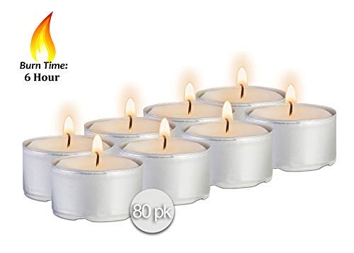 Ner Mitzvah 6 Hour Tea Light Candles - 80 Pack Bulk Package - White Unscented Travel, Centerpiece, Decorative Candle with Maxi Burn Time - Pressed Wax