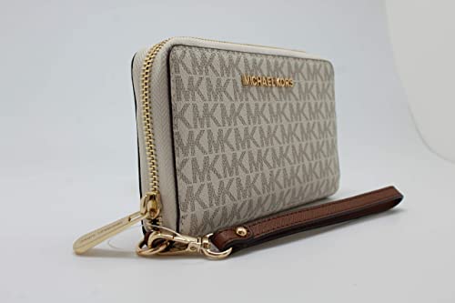 Michael Kors Jet Set Travel Large Flat Multifunction Phone Case Wristlet (Vanilla/Dark Acorn)