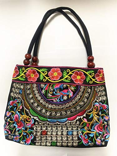 Serstone Embroidery Handbag Boho Ethnic Bag Travel Totes Beach Bag(Money-spinners)