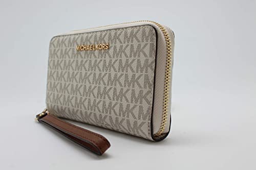 Michael Kors Jet Set Travel Large Flat Multifunction Phone Case Wristlet (Vanilla/Dark Acorn)