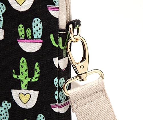 DACHEE Black Cactus Patten Canvas Laptop Shoulder Messenger Bag Case Sleeve for 14 Inch 15 Inch Laptop 15 Case Laptop Briefcase 15.6 Inch